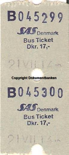 SAS bus 17,00 Kr Personbillet for 2 personer - SAS - Dokumentbanken